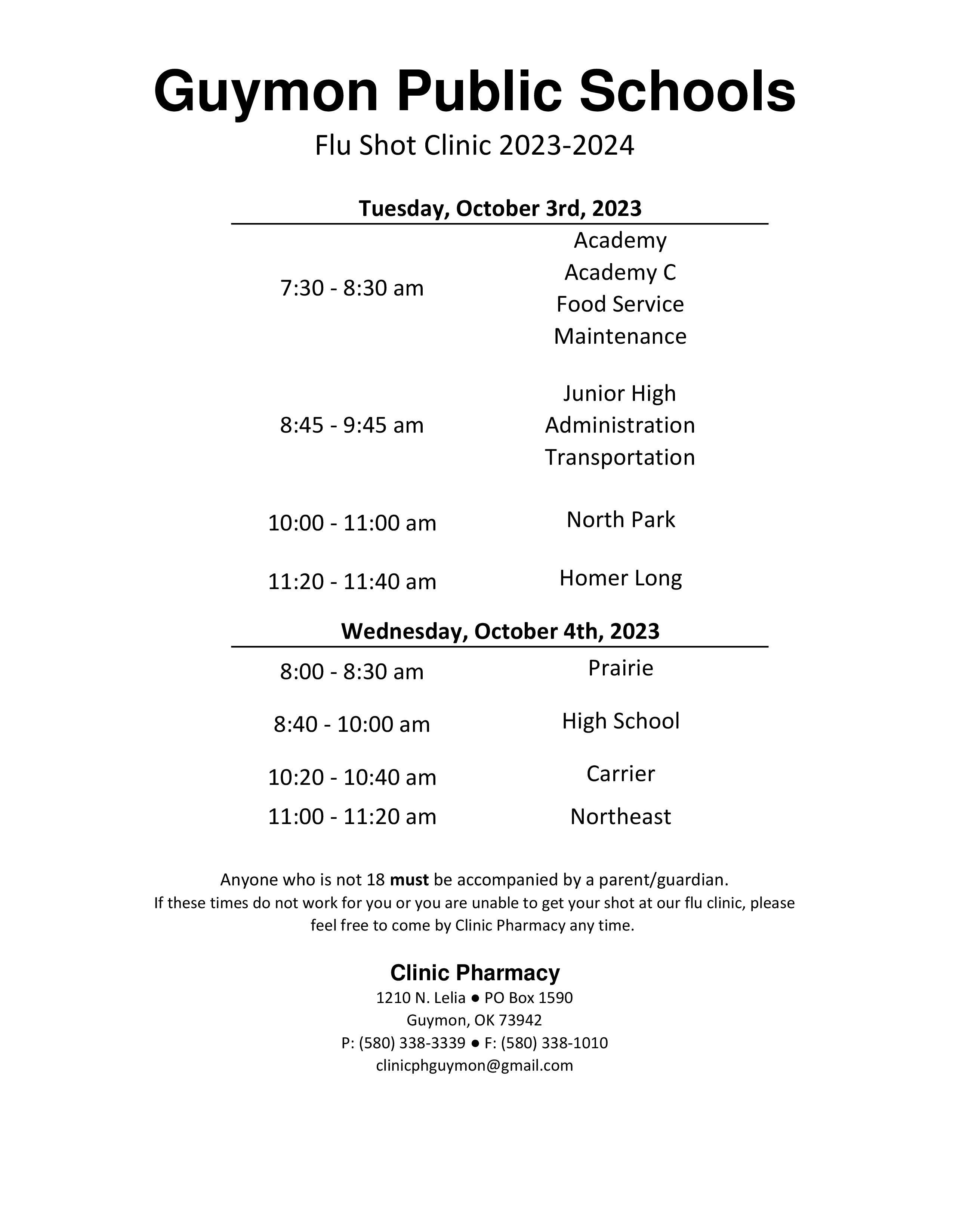 Guymon Public Schools | Clinic Pharmacy